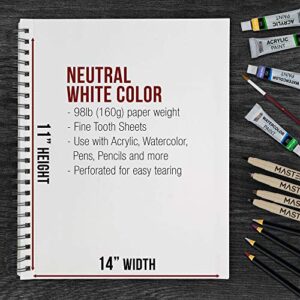 U.S. Art Supply 11" x 14" Mixed Media Paper Pad Sketchbook, 2 Pack, 60 Sheets, 98 lb (160 gsm) - Spiral-Bound, Perforated, Acid-Free - Artist Sketching, Drawing, Painting Watercolor, Acrylic, Wet, Dry