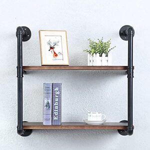 JIANZHUO Industrial Pipe Shelving Floating Shelves,Rustic Wall Shelf Wood Hanging Shelf, Pipe Shelves Wall Mounted,Bookshelves Shelving Bookshelf (2 Tier,24in)