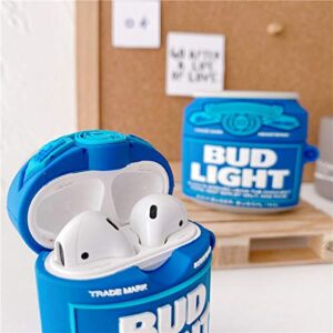 Silicone Case for Airpod 2/1 gen, Funny Fashion Cute Cool Drink Design Protective Case with Keychain for Apple AirPods for Girls Men Boy (Blue Beer)