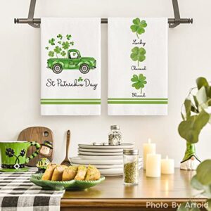 Artoid Mode Lucky Charmed Blessed Kitchen Dish Towels, 18 x 26 Inch Seasonal St. Patrick's Day Lucky Clover Shamrock Truck Ultra Absorbent Drying Cloth Tea Towels for Cooking Baking Set of 2