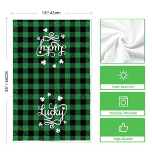 Artoid Mode Buffalo Plaid Lucky Clover Shamrock Kitchen Dish Towels, 18 x 26 Inch Seasonal St. Patrick's Day Quotes Ultra Absorbent Drying Cloth Tea Towels for Cooking Baking Set of 4