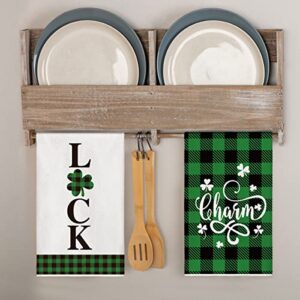 Artoid Mode Buffalo Plaid Lucky Clover Shamrock Kitchen Dish Towels, 18 x 26 Inch Seasonal St. Patrick's Day Quotes Ultra Absorbent Drying Cloth Tea Towels for Cooking Baking Set of 4