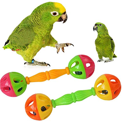 SONGBIRDTH Parrot Chew Toys - Pet Bird Parrot Hollow Double-Head Bell Ball Rattle Bite Chew Interactive Toy for Medium and Small Parrot Random Color