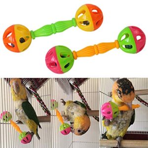 SONGBIRDTH Parrot Chew Toys - Pet Bird Parrot Hollow Double-Head Bell Ball Rattle Bite Chew Interactive Toy for Medium and Small Parrot Random Color