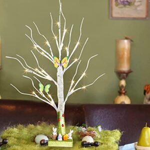 eambrite tabletop tree spring decor, easter tree with timer battery powered, white birch tree rustic farmhouse centerpiece table artificial twig tree decorations for home party indoor (2 ft/24 led)