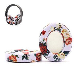 Studio 3 Ear Pads Replacement Ear Pads Protein PU Leather Ear Cushion Compatible with Studio 2.0 Studio 3 B0500 Wired Wireless Over-Ear Headphones (Not fit Solo2/3) (Floral White)