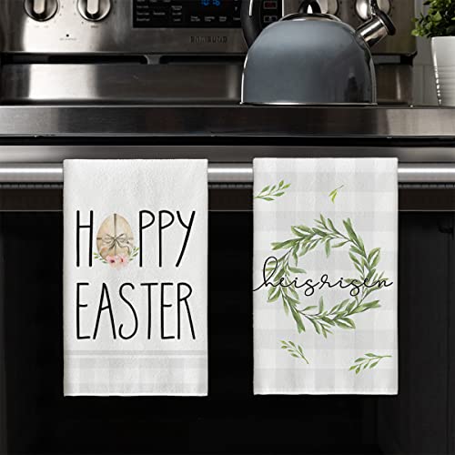 Artoid Mode Easter Rabbit Eggs Kitchen Dish Towels, 18 x 26 Inch Seasonal Spring Tulip Flower Wreath Ultra Absorbent Drying Cloth Tea Towels for Cooking Baking Set of 4