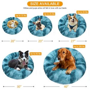 Round Dog Cat Bed Donut Cuddler, Faux Fur Plush Pet Cushion for Large Medium Small Dogs, Self-Warming and Cozy for Improved Sleep Gradient Blue, Small (20" x20")