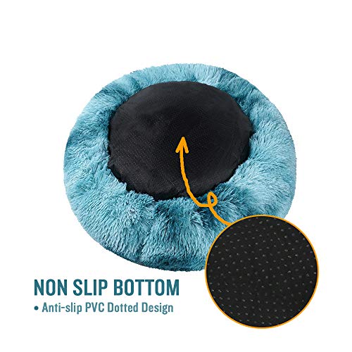 Round Dog Cat Bed Donut Cuddler, Faux Fur Plush Pet Cushion for Large Medium Small Dogs, Self-Warming and Cozy for Improved Sleep Gradient Blue, Small (20" x20")