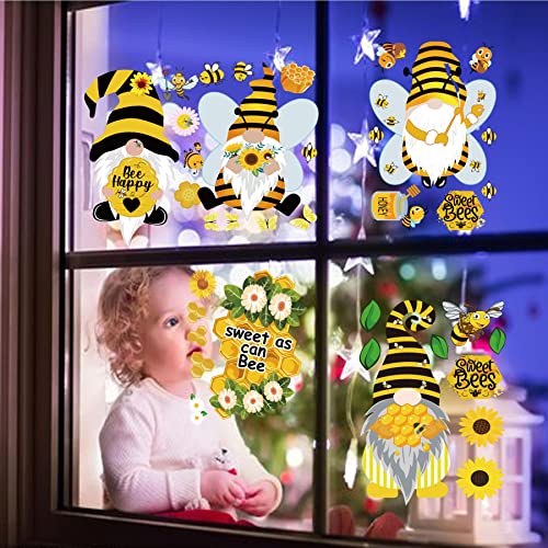 DmHirmg Bee Window Clings Honey Bee Window Decals Spring Summer Bee Window Stickers Flower Honeypot Bees Static Clings Removable Honeycomb Bee Window Decor for Home Party Supply 9 Sheets