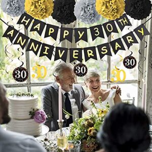 Yoaokiy 30 Year Anniversary Decorations Kit, 30th Wedding Anniversary Banner Party Decorations Supplies, Gold Happy 30th Anniversary Banner Porch Sign Decor