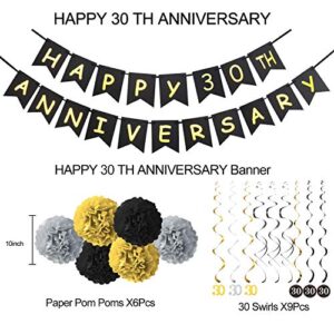 Yoaokiy 30 Year Anniversary Decorations Kit, 30th Wedding Anniversary Banner Party Decorations Supplies, Gold Happy 30th Anniversary Banner Porch Sign Decor