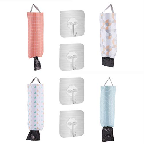 4pcs Plastic Bags Dispenser Organizer for Kitchen Shopping Bag Holder Wall Mounted Grocery Bag Holder,Hanging Garbage Bag Dispenser for Trash Bags Storage with Adhesive Hooks