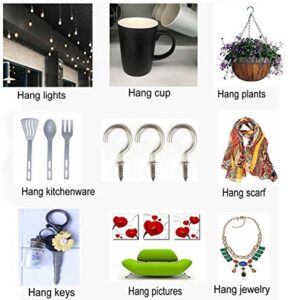 IDEALSV 50 Pcs (304) Stainless Steel Screw Ceiling Hooks 7/8 Inch Cup Hook Screw-in Light Hooks Outdoor and Indoor Hanging