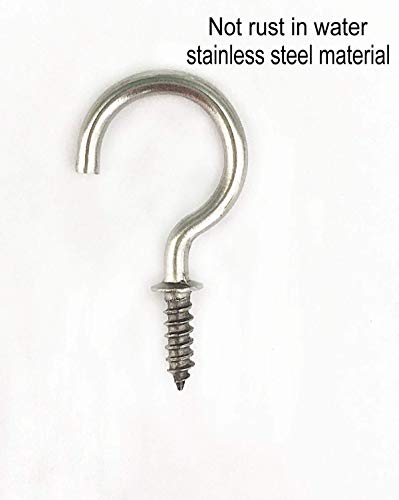 IDEALSV 50 Pcs (304) Stainless Steel Screw Ceiling Hooks 7/8 Inch Cup Hook Screw-in Light Hooks Outdoor and Indoor Hanging