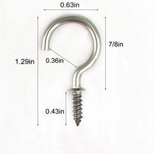 IDEALSV 50 Pcs (304) Stainless Steel Screw Ceiling Hooks 7/8 Inch Cup Hook Screw-in Light Hooks Outdoor and Indoor Hanging