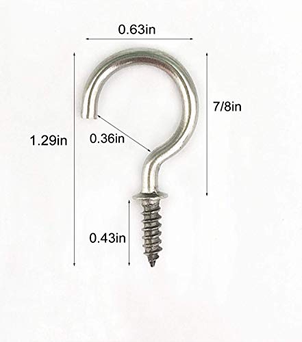 IDEALSV 50 Pcs (304) Stainless Steel Screw Ceiling Hooks 7/8 Inch Cup Hook Screw-in Light Hooks Outdoor and Indoor Hanging