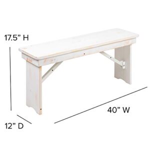 EMMA + OLIVER 40" x 12" Antique Rustic White Solid Pine Folding Farm Bench - Portable Bench