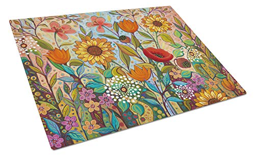 Caroline's Treasures PPD3017LCB Joy in the Morning Flowers Glass Cutting Board Large Decorative Tempered Glass Kitchen Cutting and Serving Board Large Size Chopping Board