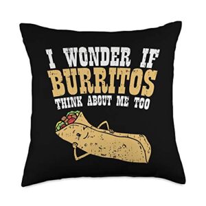 taco mexican foodie nacho tortilla apparel i wonder think about me too-funny burrito throw pillow, 18x18, multicolor