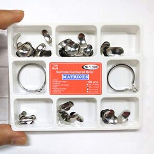 100Pcs Dental 35μm Sectional Contoured Metal Matrices 2 Rings To Fill Tooth