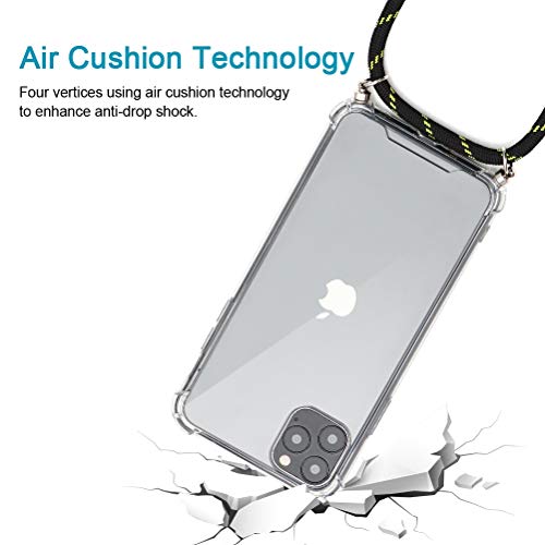 KAPUCTW Necklace Transparent Airbag Case for iPhone 12 Pro/iPhone 12 6.1"- Fashion Clear Cell Crossbody Phone Mobile Cover Holder with Cord Strap Neck Lanyard Protective Shock Bumper, Black Yellow