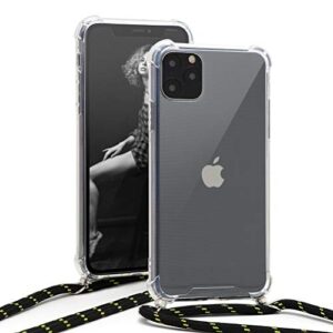 KAPUCTW Necklace Transparent Airbag Case for iPhone 12 Pro/iPhone 12 6.1"- Fashion Clear Cell Crossbody Phone Mobile Cover Holder with Cord Strap Neck Lanyard Protective Shock Bumper, Black Yellow