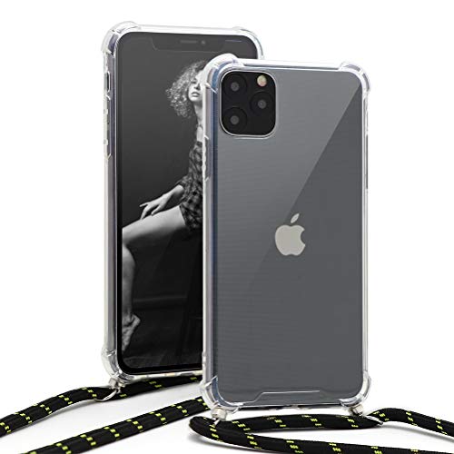 KAPUCTW Necklace Transparent Airbag Case for iPhone 12 Pro/iPhone 12 6.1"- Fashion Clear Cell Crossbody Phone Mobile Cover Holder with Cord Strap Neck Lanyard Protective Shock Bumper, Black Yellow