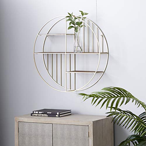 Deco 79 Metal Round 3 Shelf Wall Shelf, 28" x 7" x 28", Gold