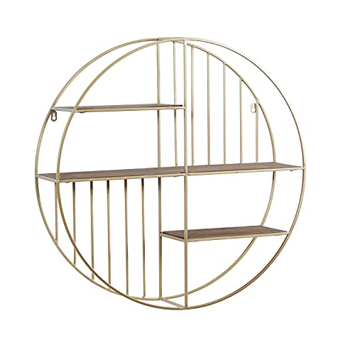 Deco 79 Metal Round 3 Shelf Wall Shelf, 28" x 7" x 28", Gold