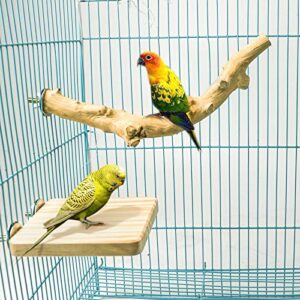 5 PCS Bird Perch Wood Stand Pole，Bird Wood Perch Platform Exercise Playground Toy for Pet Parrot Budgie Parakeet Cockatiel Conure Lovebirds Cage Accessories Toys (H01)