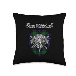 a wee bit scot scottish mitchell scottish clan tartan lion sword crest throw pillow, 16x16, multicolor