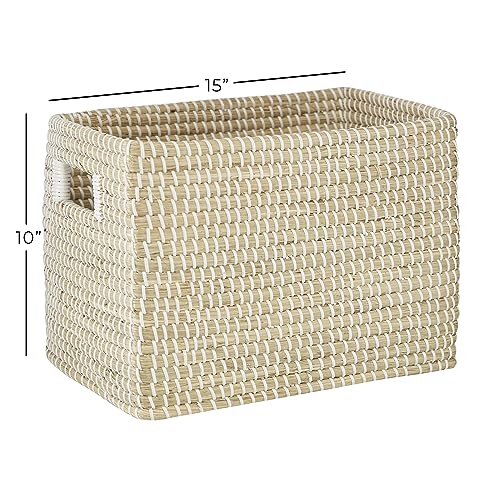 CosmoLiving by Cosmopolitan Seagrass Rectangle Storage Basket with Handles, 15" x 11" x 10", Brown