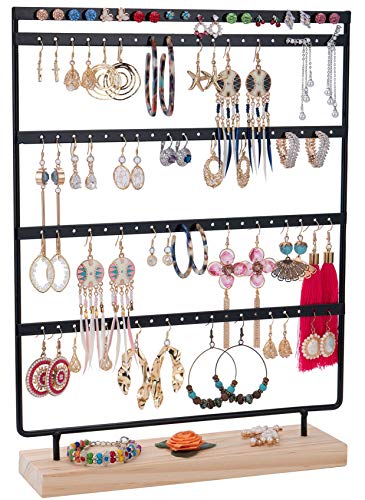 JAZUIHA Earrings Organizer Stand Earring Holder Display Stand with100 Holes 5 Tier Jewelry Organizer rack of Wooden Base Storing Earrings for Girls (Black)