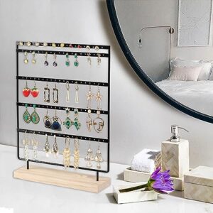 JAZUIHA Earrings Organizer Stand Earring Holder Display Stand with100 Holes 5 Tier Jewelry Organizer rack of Wooden Base Storing Earrings for Girls (Black)