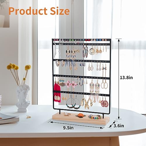 JAZUIHA Earrings Organizer Stand Earring Holder Display Stand with100 Holes 5 Tier Jewelry Organizer rack of Wooden Base Storing Earrings for Girls (Black)