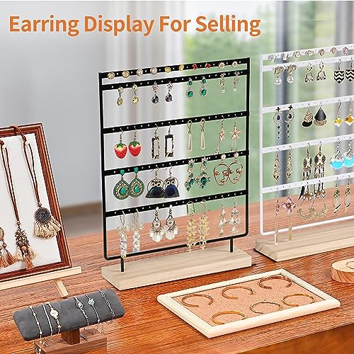 JAZUIHA Earrings Organizer Stand Earring Holder Display Stand with100 Holes 5 Tier Jewelry Organizer rack of Wooden Base Storing Earrings for Girls (Black)