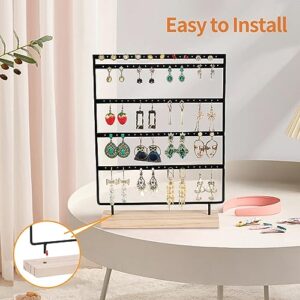 JAZUIHA Earrings Organizer Stand Earring Holder Display Stand with100 Holes 5 Tier Jewelry Organizer rack of Wooden Base Storing Earrings for Girls (Black)