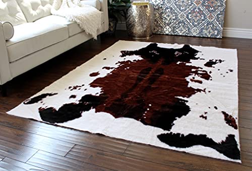 Masada Rugs, Faux Fur Cowhide Area Rug Brown Black White (3 Feet X 5 Feet)