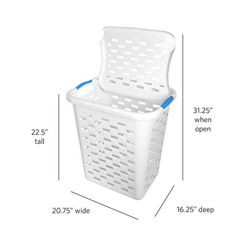 Clorox Plastic Laundry Baskets with Odor Protection, 2 Pack | Heavy Duty Hamper with Odor Control | Tall Rectangular Clothing Storage with Handles, Large (with lids) , white