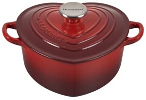 le creuset signature enameled cast iron figural heart cocotte, 2 quart, cerise with stainless steel knob