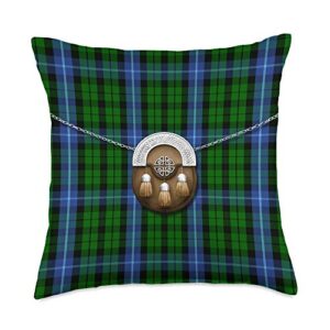 the celtic flame plaid tartans scottish clan macintyre tartan plaid with sporran throw pillow, 18x18, multicolor