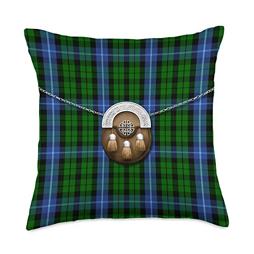 The Celtic Flame Plaid Tartans Scottish Clan MacIntyre Tartan Plaid with Sporran Throw Pillow, 18x18, Multicolor