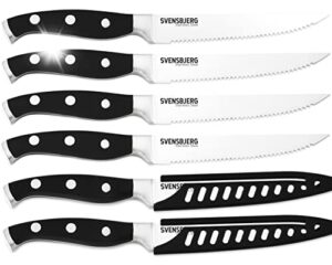 svensbjerg steak knife set, serrated steak knives, dinner knives, knife set with covers, stainless steel | sb-sk201