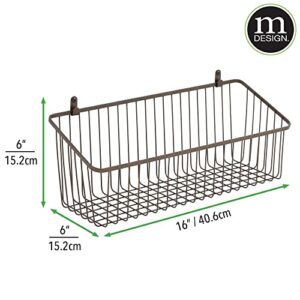 mDesign Metal Wire Wall Mounted Storage Organizer Basket Bin for Kitchen, Bedroom, Bathroom - Mountable Hanging Organization in Pantry, Closet, and Cabinet - Unity Collection - Bronze