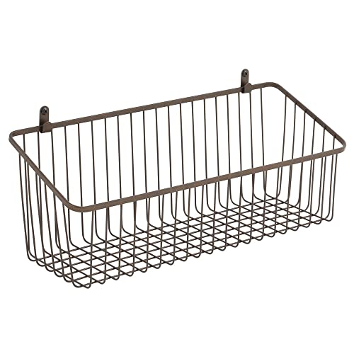 mDesign Metal Wire Wall Mounted Storage Organizer Basket Bin for Kitchen, Bedroom, Bathroom - Mountable Hanging Organization in Pantry, Closet, and Cabinet - Unity Collection - Bronze