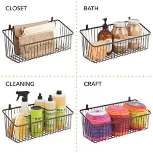 mDesign Metal Wire Wall Mounted Storage Organizer Basket Bin for Kitchen, Bedroom, Bathroom - Mountable Hanging Organization in Pantry, Closet, and Cabinet - Unity Collection - Bronze