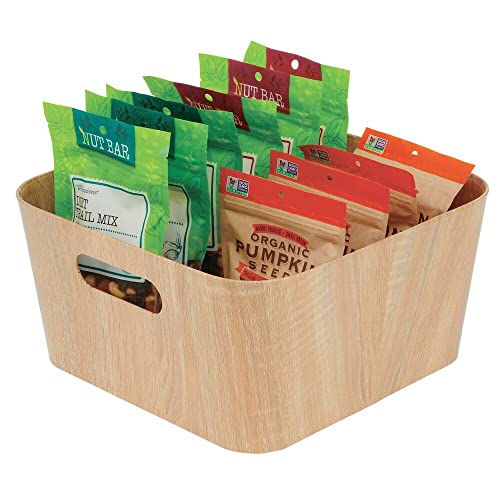 mDesign Wood Grain Paperboard Food Storage Container Bin Basket with Handles for Pantry - Organization Containers for Assorted Fruit, Vegetable, and Produce - 6 Pack - Natural/Tan