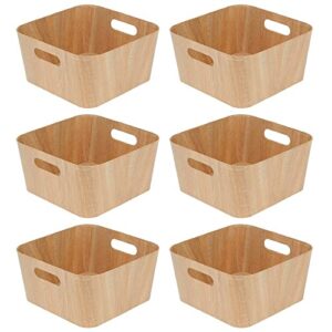 mDesign Wood Grain Paperboard Food Storage Container Bin Basket with Handles for Pantry - Organization Containers for Assorted Fruit, Vegetable, and Produce - 6 Pack - Natural/Tan