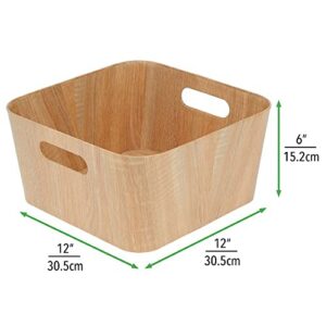 mDesign Wood Grain Paperboard Food Storage Container Bin Basket with Handles for Pantry - Organization Containers for Assorted Fruit, Vegetable, and Produce - 6 Pack - Natural/Tan